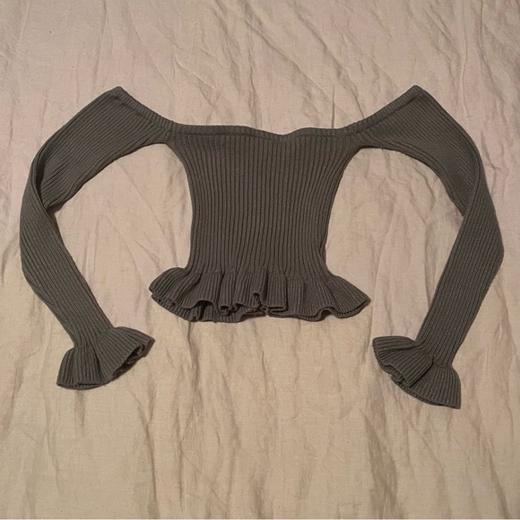 Tops | Ribbed Offshoulder Ruffly Crop Top Sweater | Poshmark